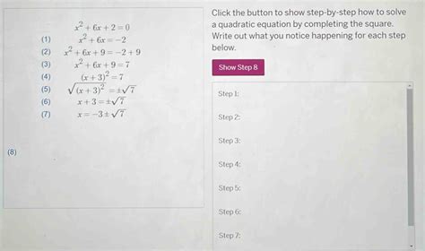 solved click the button to show step by step how to solve x 2 6x 2 0 a