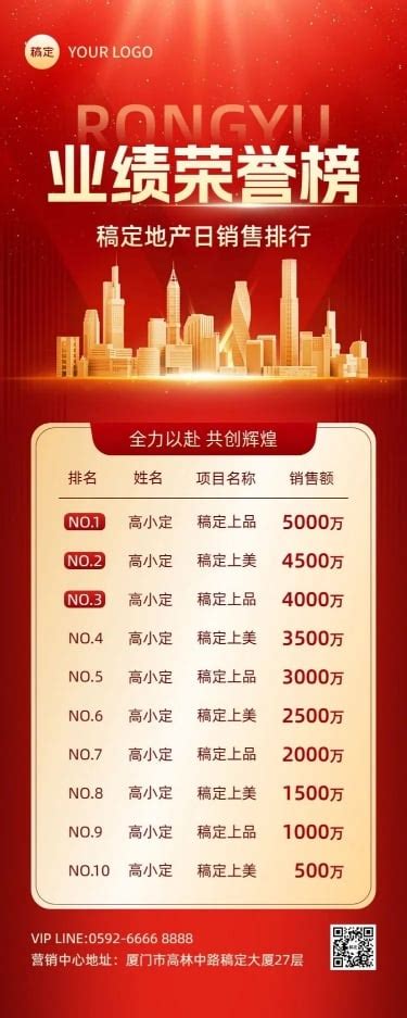 企业年终各行业排行榜红金风长图海报图片模板素材 稿定设计