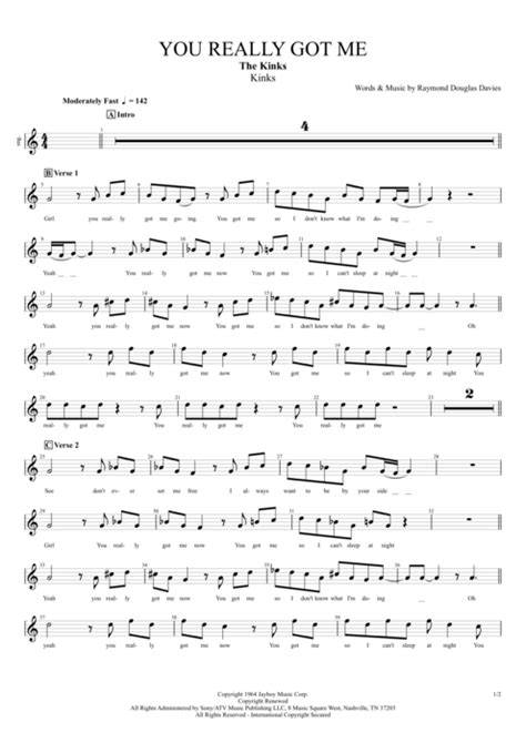 You Really Got Me Tab By The Kinks Guitar Pro Full Score Mysongbook