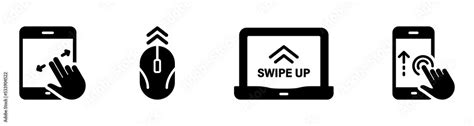 Swipe Button On Smartphone Computer Pc Silhouette Icon Set Slide