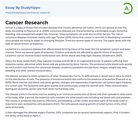 Cancer Research Essay Example