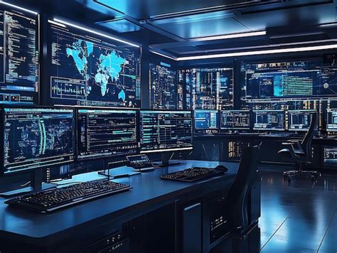 Cybersecurity Operations Center Monitoring Global Threats Premium Ai Generated Image