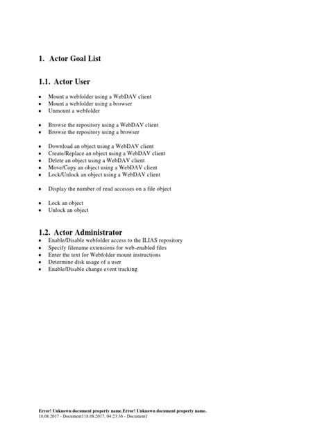 Actor Goal List Error Unknown Document Property Name Error Unknown Document Property Name