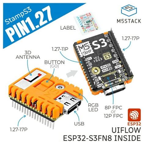 M5stack M5stamps3 Pin1 27 Esp32 S3 Development Board With 1 27mm