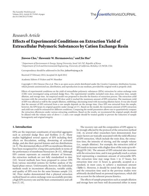 Pdf Effects Of Experimental Conditions On Extraction Yield Of