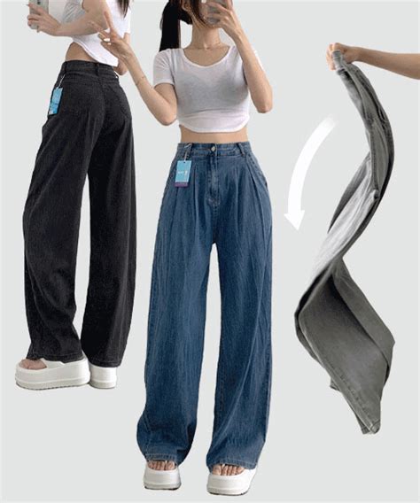 ~2xl 기장선택극강쿨링 텐셀 핀턱 쿨링 통기성 뛰어난 통 와이드 데님팬츠 Bok Place