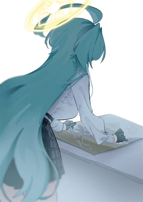 Safebooru 1girl Absurdres Ahoge Aqua Hair Black Gloves Black Skirt