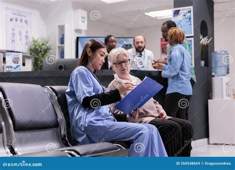Asian Gerontology Requesting Personal Data From Elderly Patient Stock Image Image Of