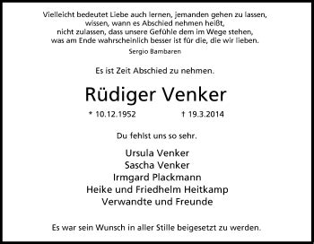 Traueranzeigen von Rüdiger Venker Trauer in NRW de