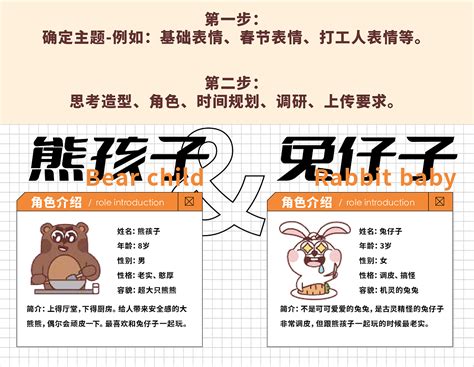 【表情包设计全流程】熊孩与兔仔土豆丝儿彭 站酷zcool