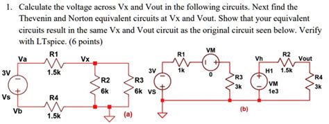 struggling with circuit b calculate the voltage across vx and vout in