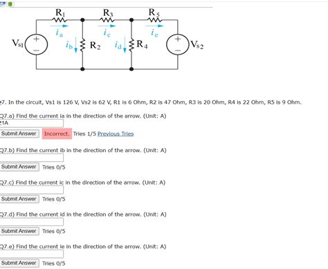 Solved 7 In The Circuit Vs1 Is 126 V Vs2 Is 62 V R1 Is Chegg