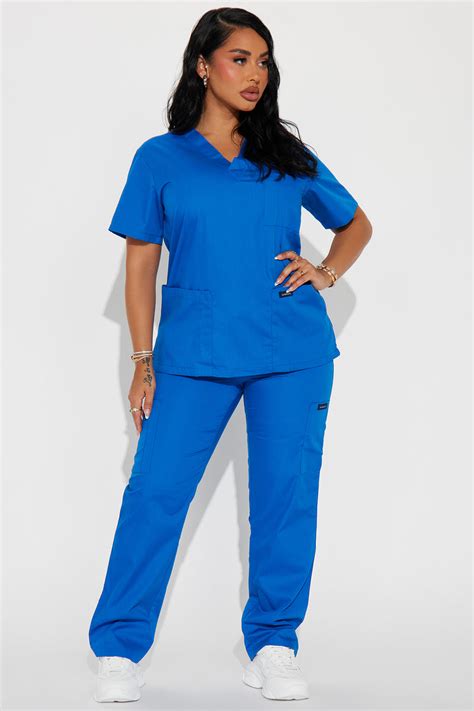 Checking In Cotton Blend Uniform 2 Piece Scrub Set Royal Fashion