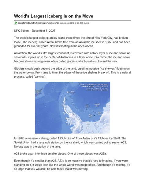 Worlds Largest Iceberg Is On The Move Pdf Antarctica Earth Sciences