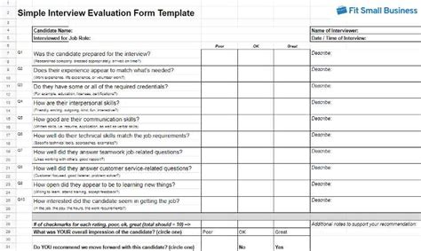 General Interview Evaluation Form Template Off