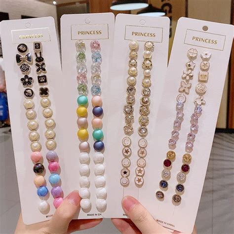 귀여운 미니 에나멜 핀 진주 목걸이 칼라 라펠 핀 버클 라인석 고정 보이지 않는 브로치 쥬얼리 세트 팩 당 5 개 10 개