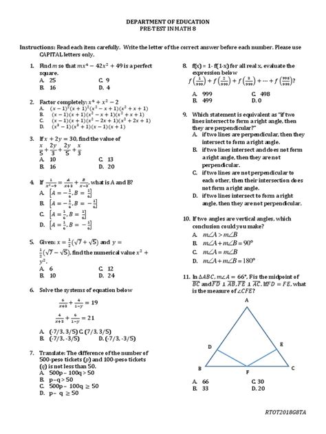 G8 Pretest Set A Classical Geometry Triangle Geometry