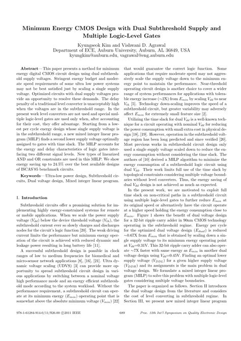 Pdf Minimum Energy Cmos Design With Dual Subthreshold Supply And Multiple Logic Level Gates