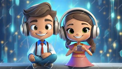 Premium Photo Couple Cartoon Characters Listening To Music