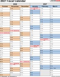 Fiscal Calendars 2027 Free Printable Excel Templates