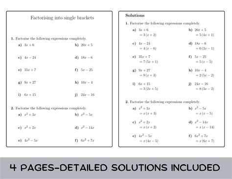 Factorising Into Single Brackets Worksheet No 3 With Answers Teaching Resources
