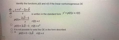 solved identify the functions p t and r t if the linear
