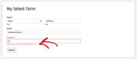 how to limit range allowed in numbers field on wpforms