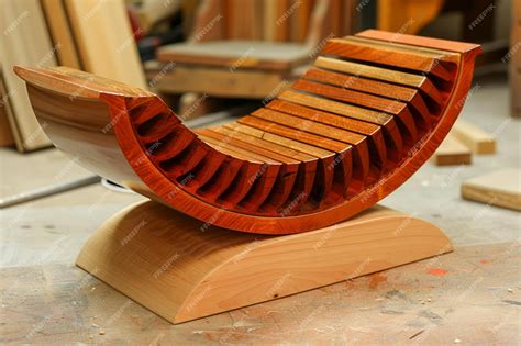 Premium Photo Handcrafted Wooden Curved Rocking Chair On Workbench In