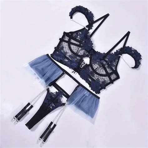 Floral Embroidery Lingerie Set Sexy Chain Cami Crop Top Bra Temu