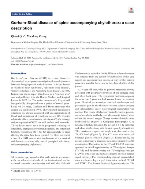 Pdf Gorham Stout Disease Of Spine Accompanying Chylothorax A Case