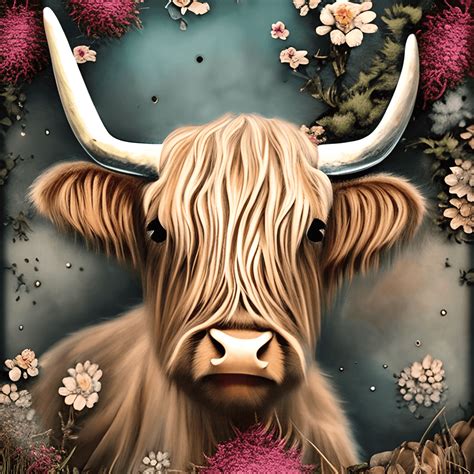 Whimsical Farm And Super Detailed Scottish Highland Cow · Creative Fabrica