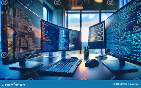 Coding And Programming Practices Featuring Elements Like Computer Screens With Code