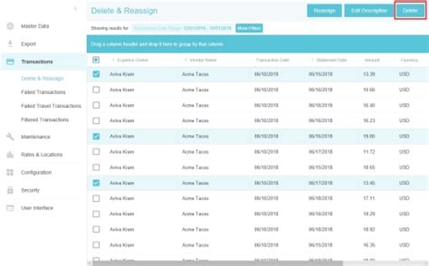 delete and reassign transactions admin screen chrome river help center