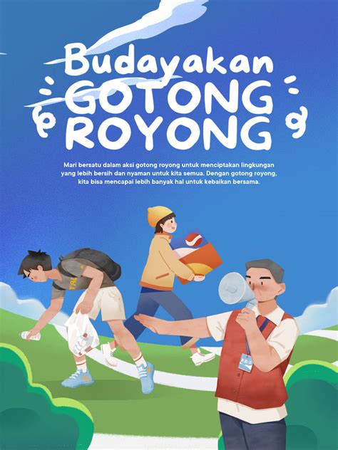 Poster Informasi Budayakan Gotong Royong Ilustratif Biru Dan Putih Pdf