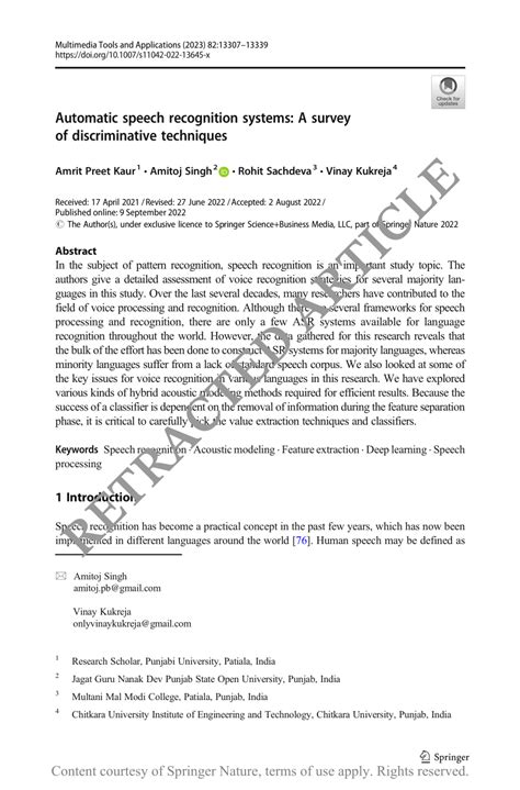 Automatic Speech Recognition Systems A Survey Of Discriminative