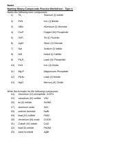 Binary Naming Type II Doc Name Naming Binary Compounds Practice Worksheets Library