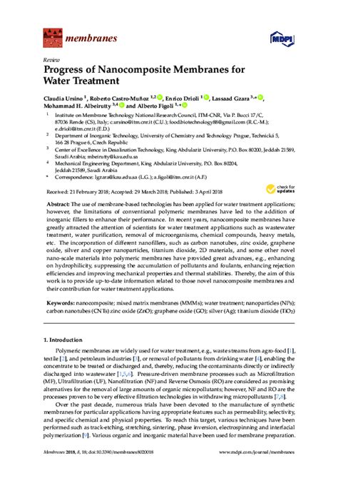 Pdf Progress Of Nanocomposite Membranes For Water Treatment
