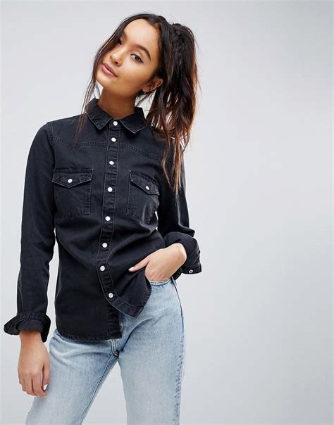 Asos Design Denim Fitted Western Shirt In Washed Black Shopperboard