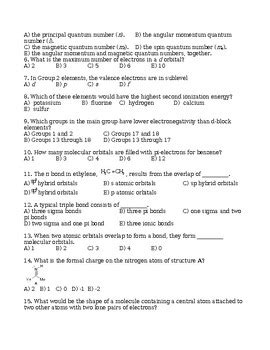 COVALENT BONDING ORBITALS TEST WITH ANSWERS Chemistry Bonding Test