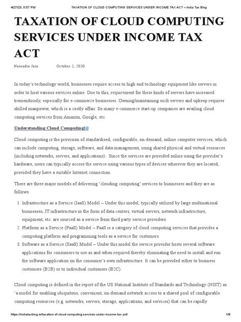 Taxation Of Cloud Computing Services Under Income Tax Act Pdf Computers