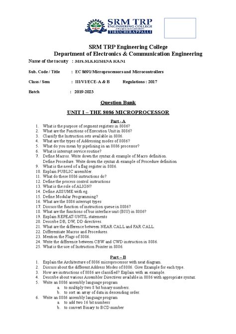 12ec8691 Mpmc Qb 2 Marks With Answers Name Of The Faculty Mrsm Rani Sub Code Title