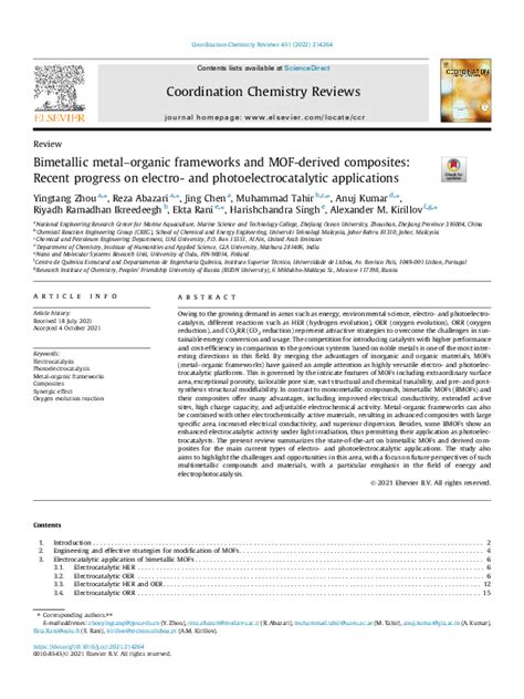 Pdf Bimetallic Metal Organic Frameworks And Mof Derived Composites Recent Progress On Electro