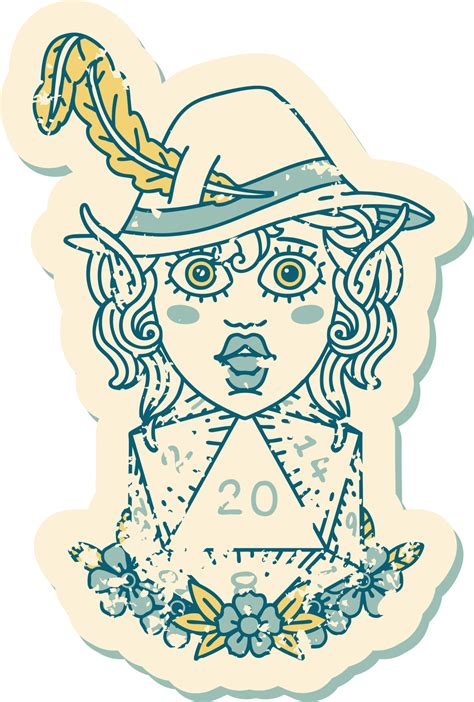 Personagem De Bardo Elfo Estilo Tatuagem Retrô Com Rolo Natural De Vinte Dados 40547808 Png