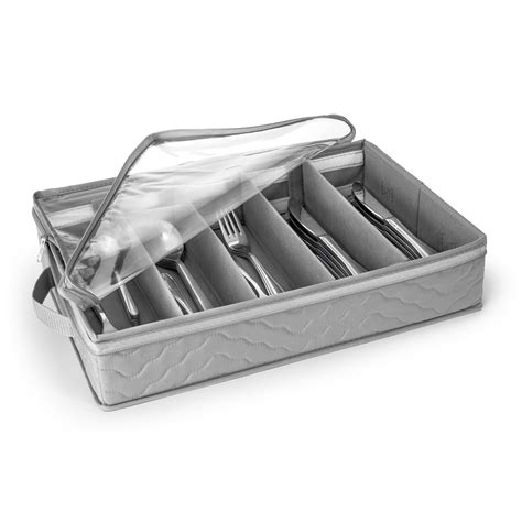 Sorbus Flatware And Utensil Storage Chest Gray Fabric Box For