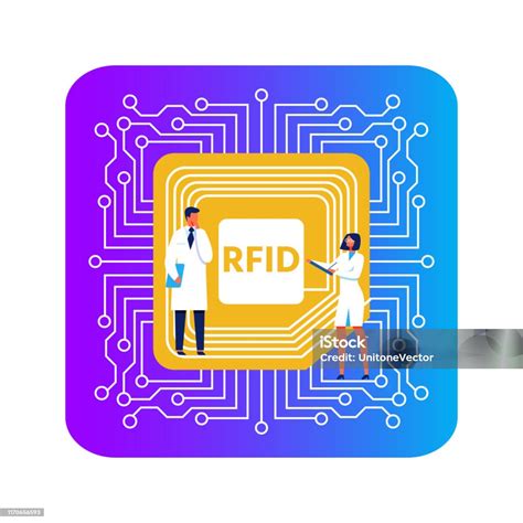 Huge Rfid Chip Implant And Scientists Cartoon Stock Illustration