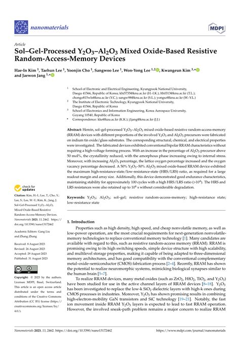 Pdf Solgel Processed Y2o3al2o3 Mixed Oxide Based Resistive Random
