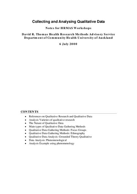 Pdf Collecting And Analysing Qualitative Data Notes For Hrmas Workshops