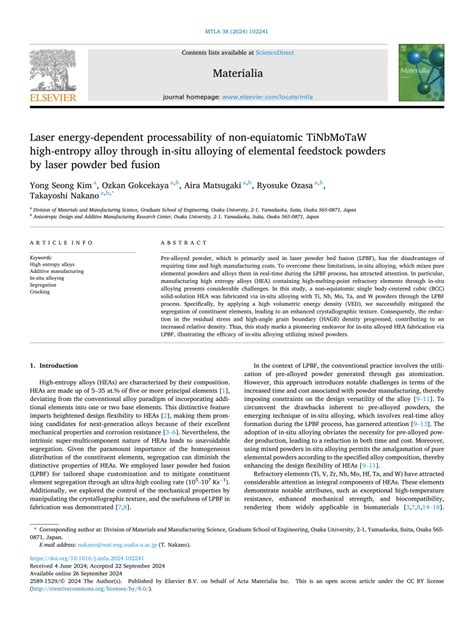 Pdf Laser Energy Dependent Processability Of Non Equiatomic Tinbmotaw High Entropy Alloy