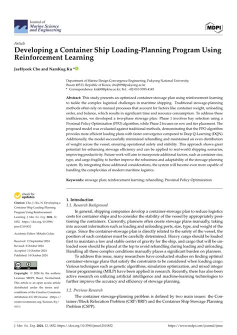 Pdf Developing A Container Ship Loading Planning Program Using Reinforcement Learning