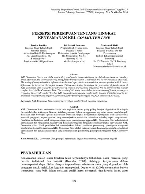 Persepsi Perempuan Tentang Tingkat Kenyamanan Krl Commuter Line Pdf
